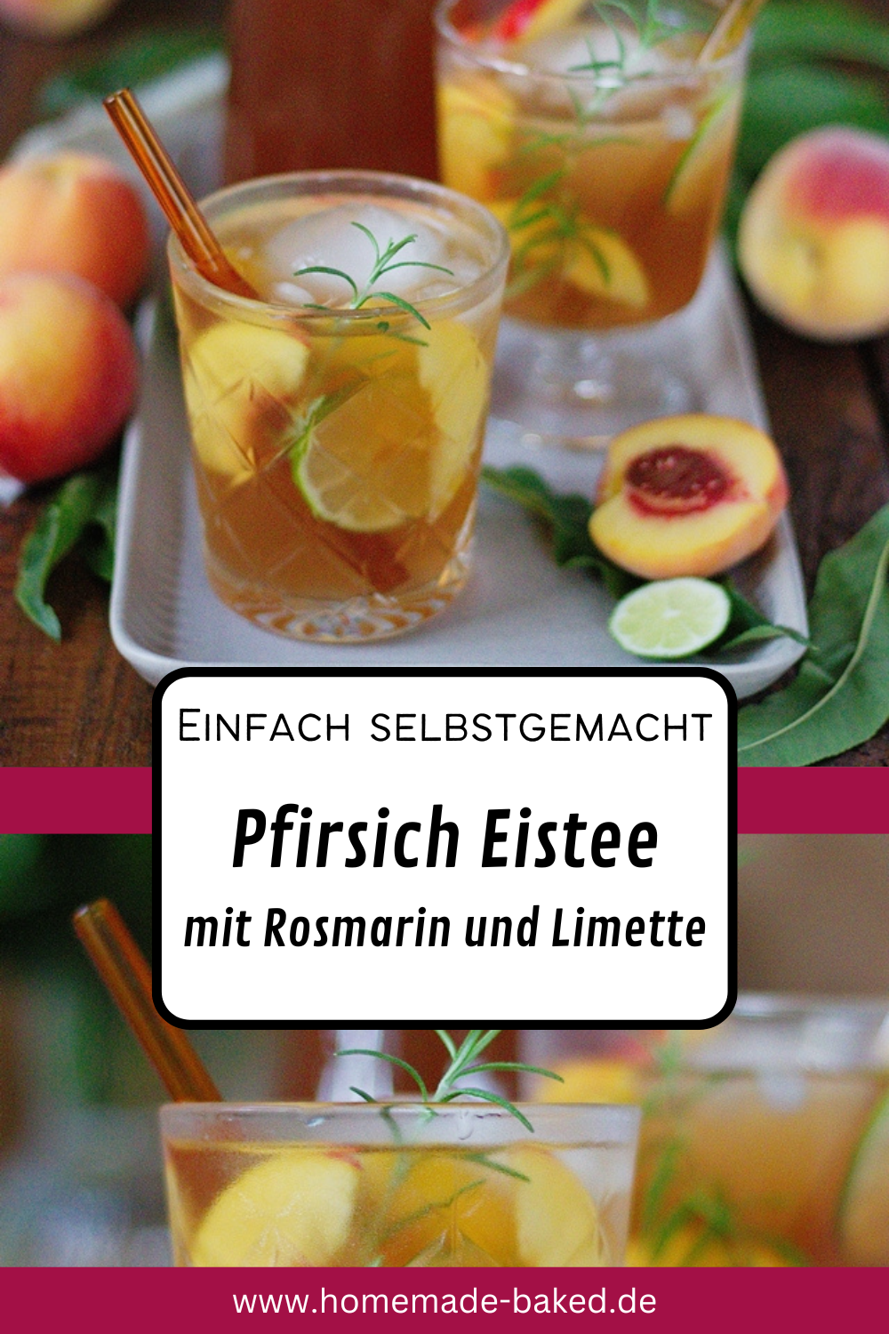 Eistee selber machen: Pfirsich Eistee mit Rosmarin und Limette